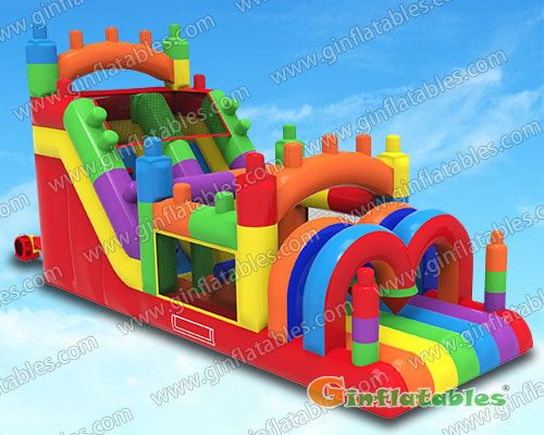 26ft Colorful inflatable building blocks obstacle course for sale ...
